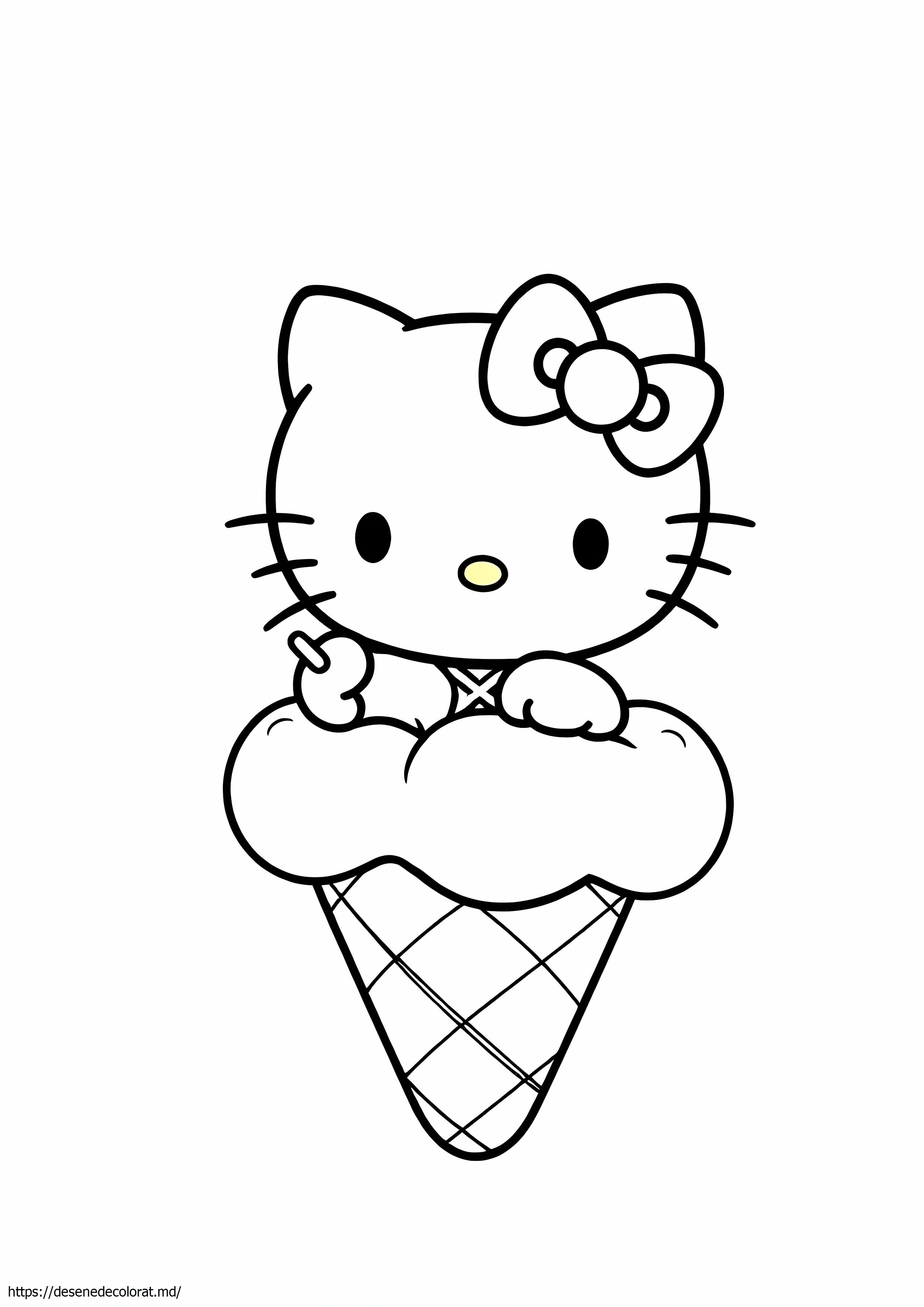 Inghetata hello kitty desen de colorat