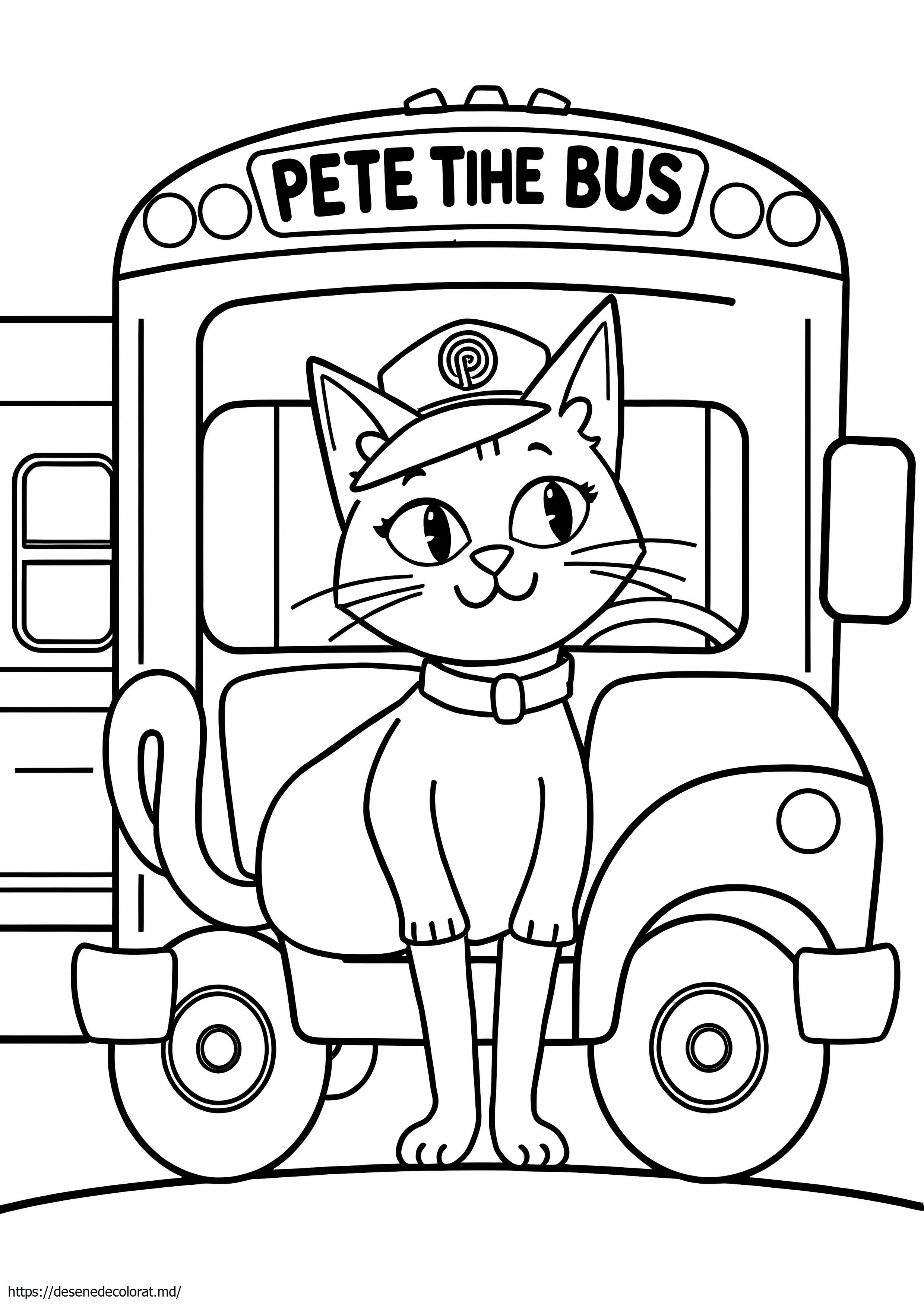 Pete the cat roțile din autobuz desen de colorat