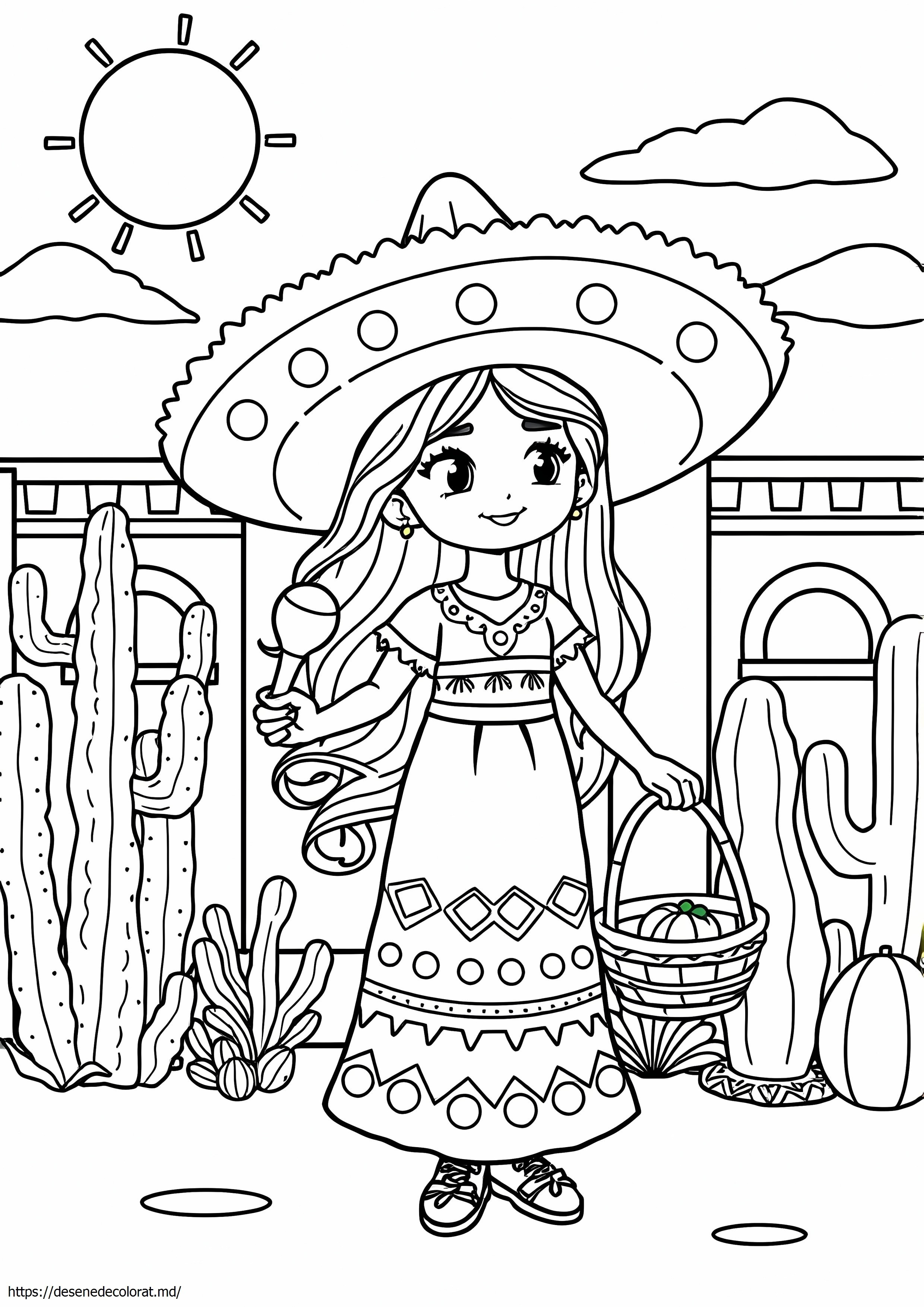Fata mexicana desen de colorat