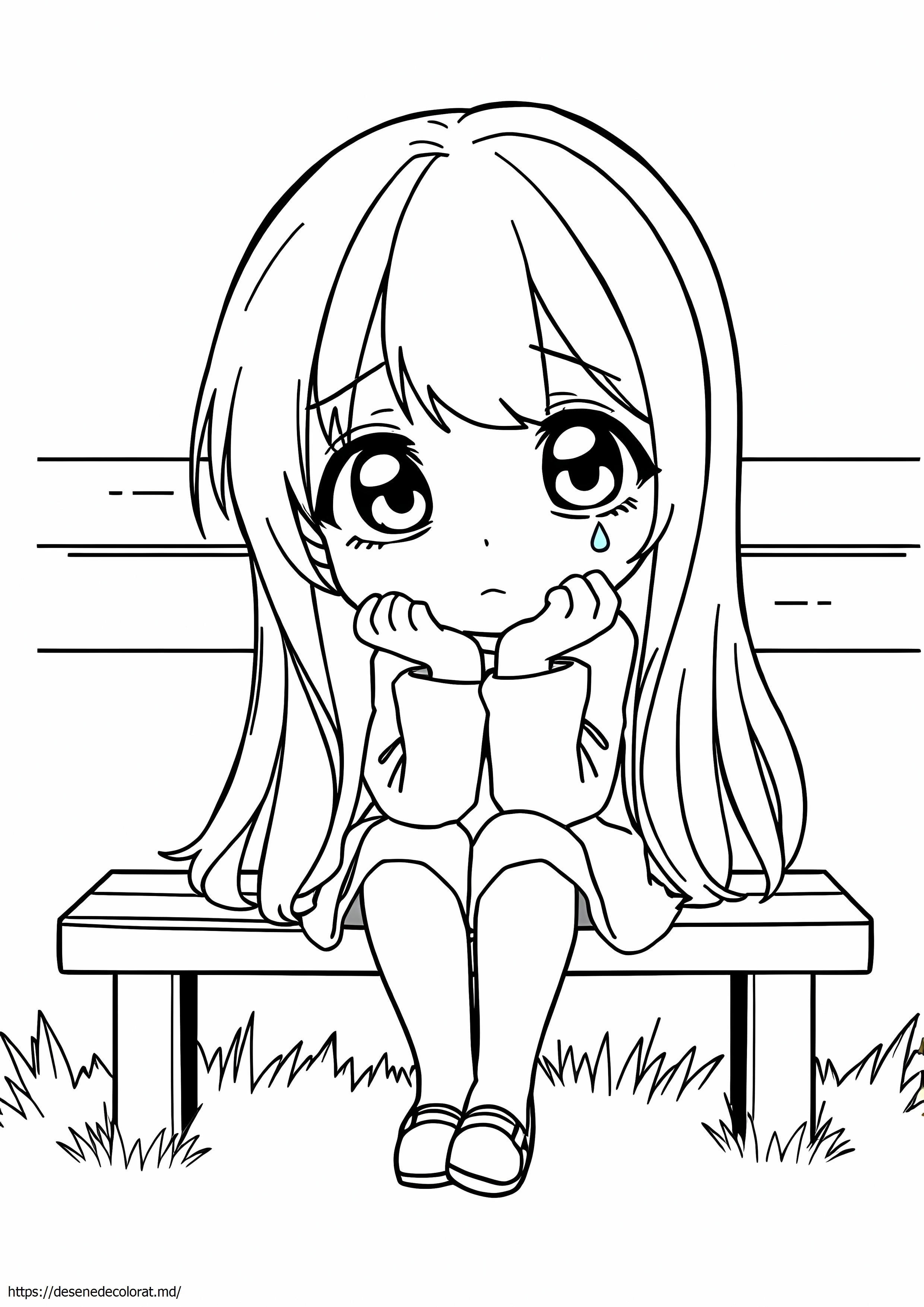 Fată anime tristă desen de colorat
