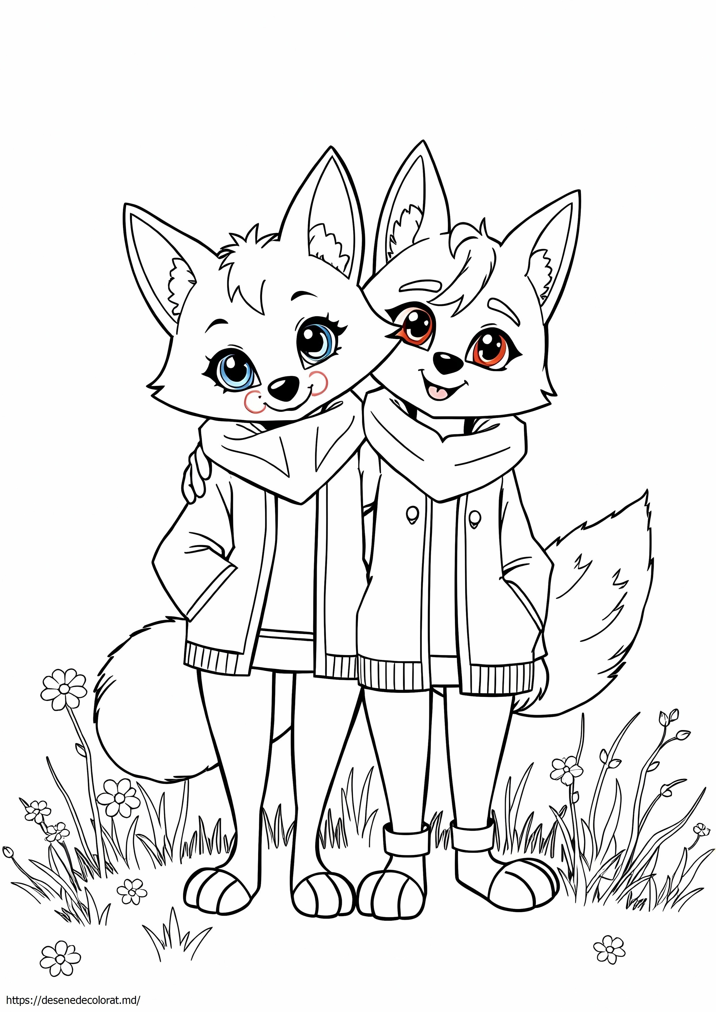 Vulpe lup anime desen de colorat