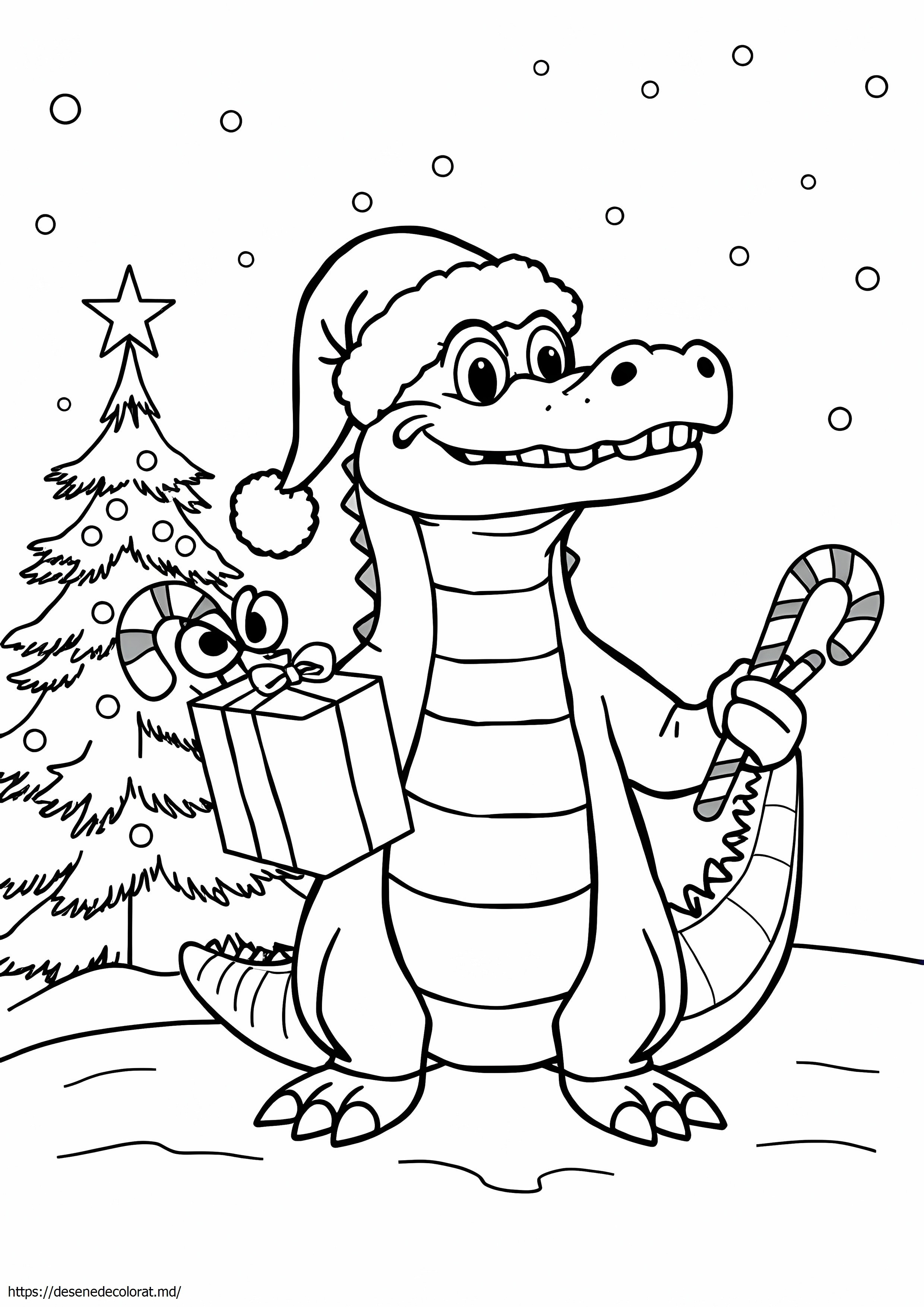 Crocodil de Crăciun desen de colorat