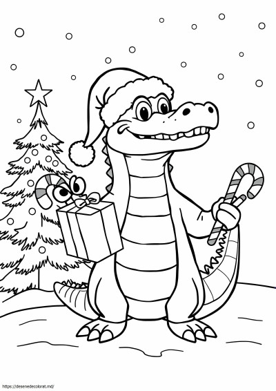 Crocodil de Crăciun desen de colorat