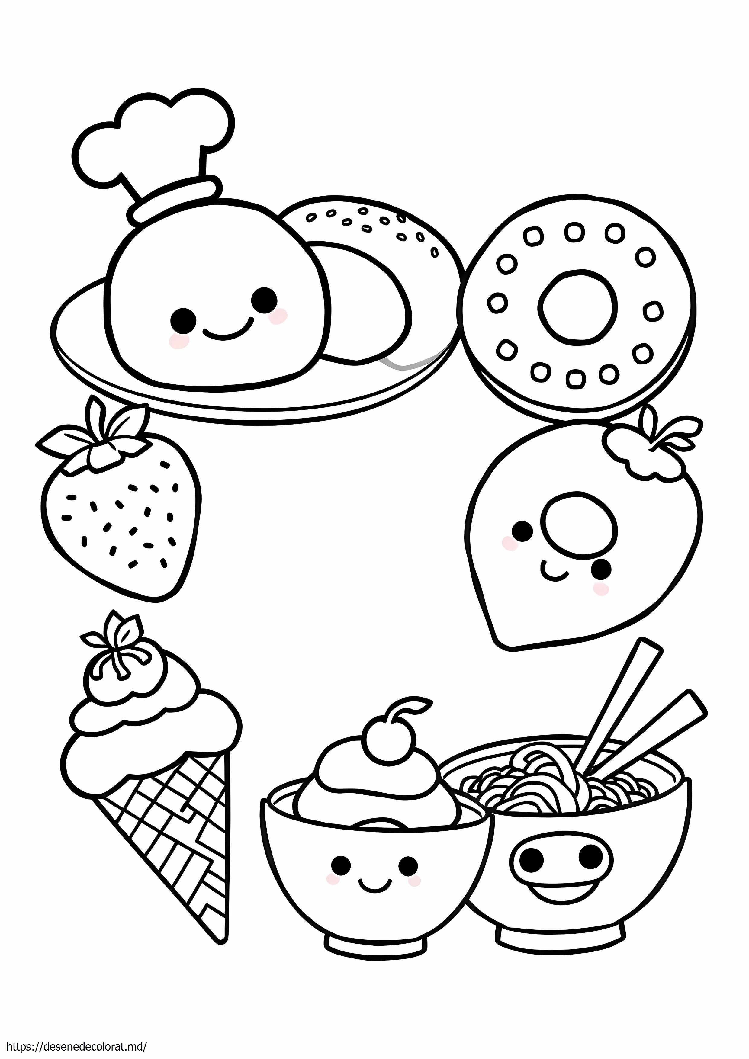 Mâncare kawaii simplă și drăguță desen de colorat