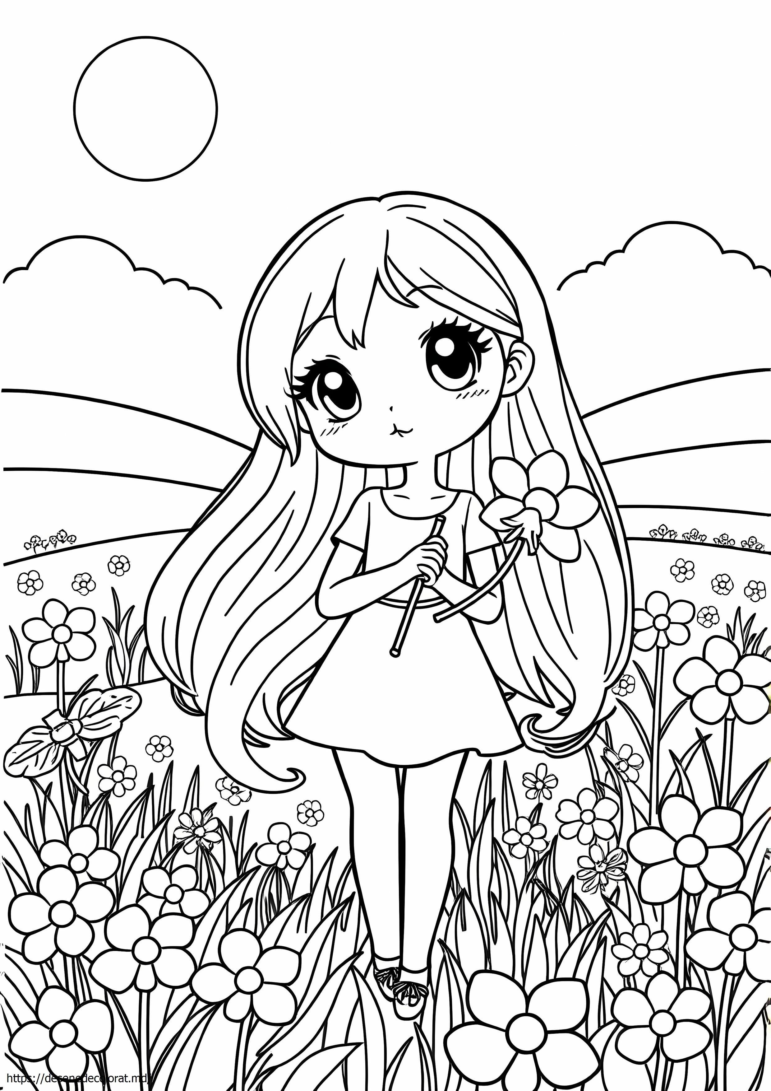 Fată anime drăguță desen de colorat