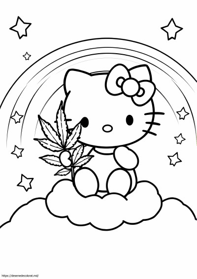 Hello kitty weed desen de colorat