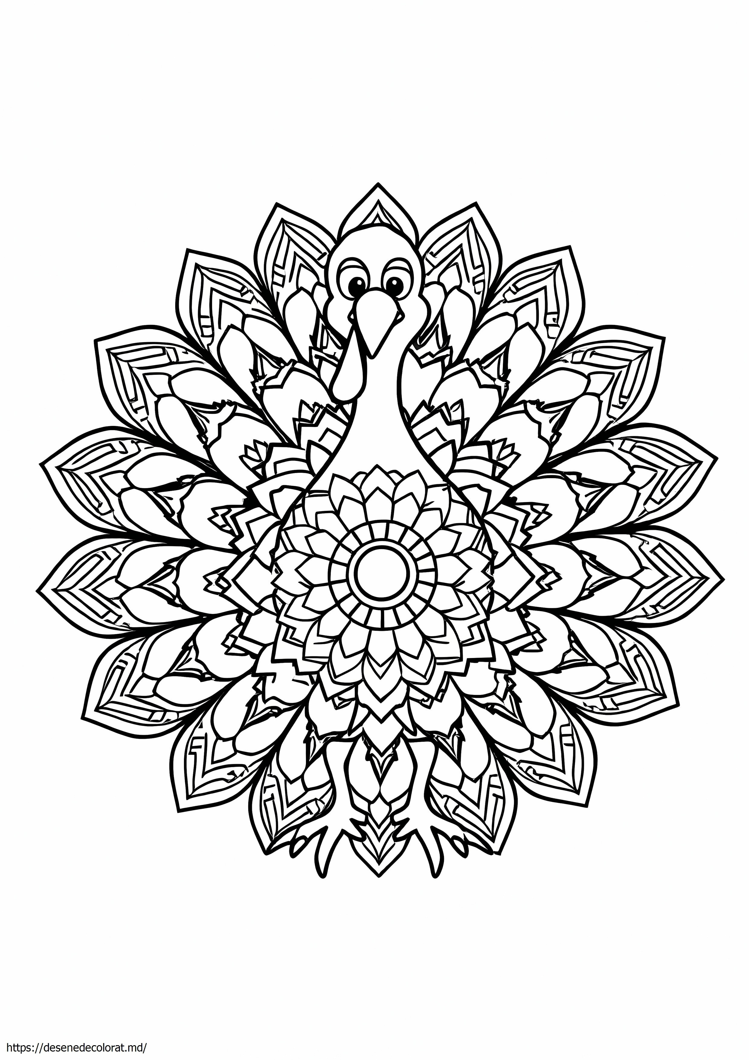 Mandala de curcan desen de colorat