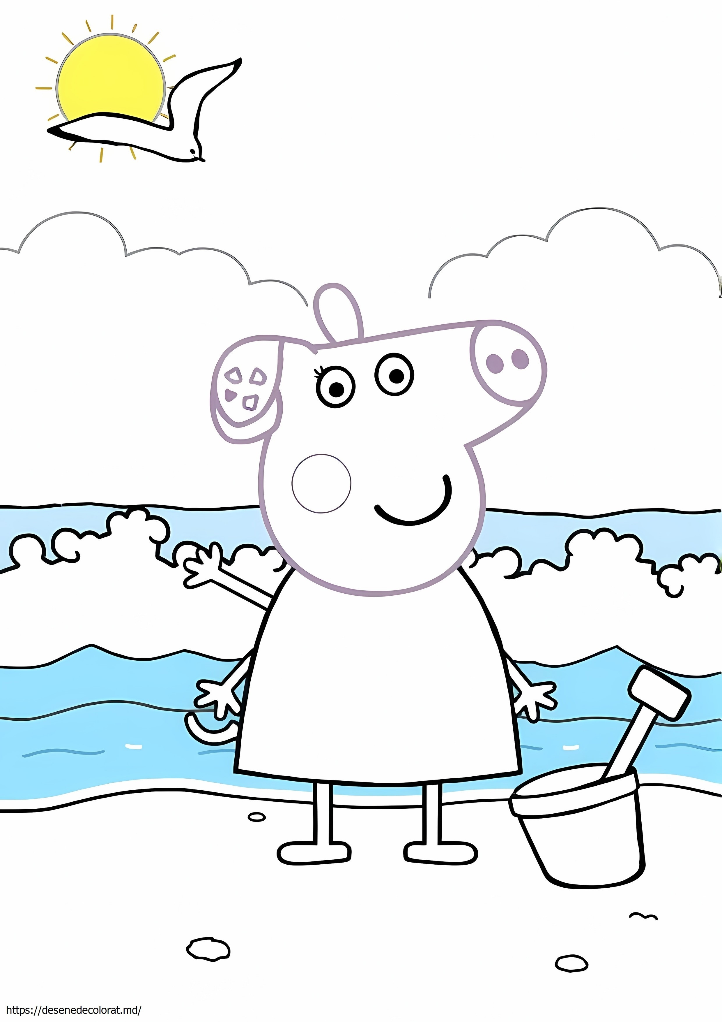 Peppa pig la plajă desen de colorat