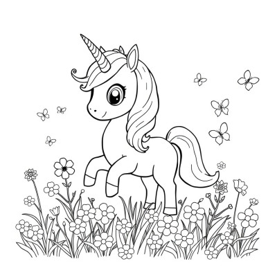 Fisa de colorat cu Unicorn si Curcubeu